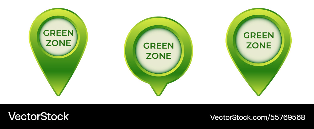 Three shades of green zone map pins Royalty Free Vector