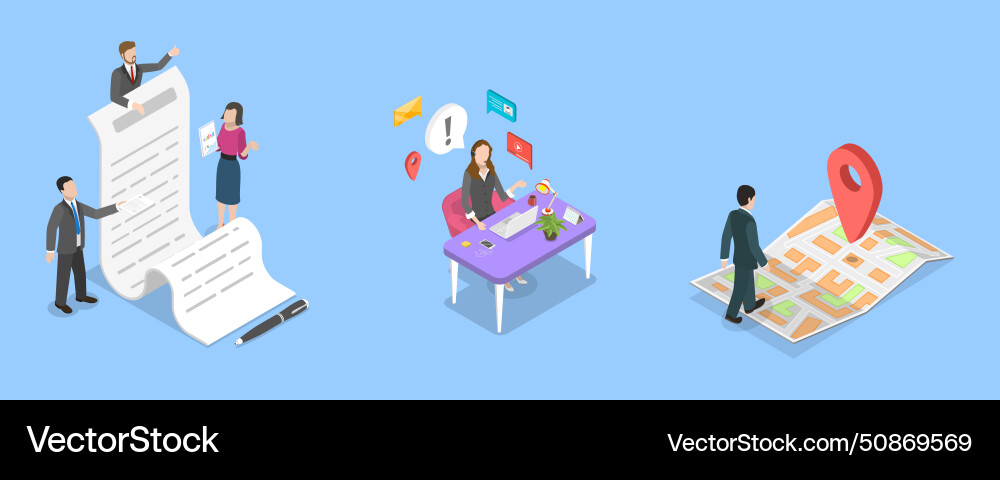 3d isometric flat of business Royalty Free Vector Image