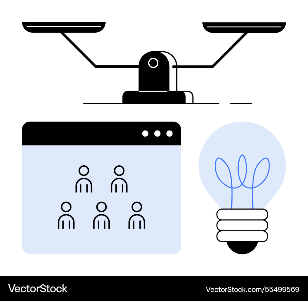 Balance scale teamwork elements and lightbulb Vector Image