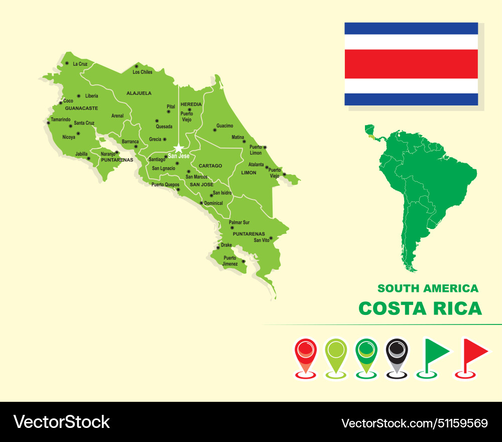 Costa rica map Royalty Free Vector Image - VectorStock