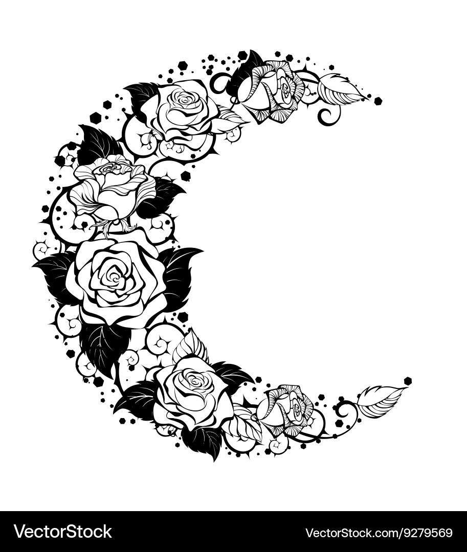 Crescent of contour roses Royalty Free Vector Image