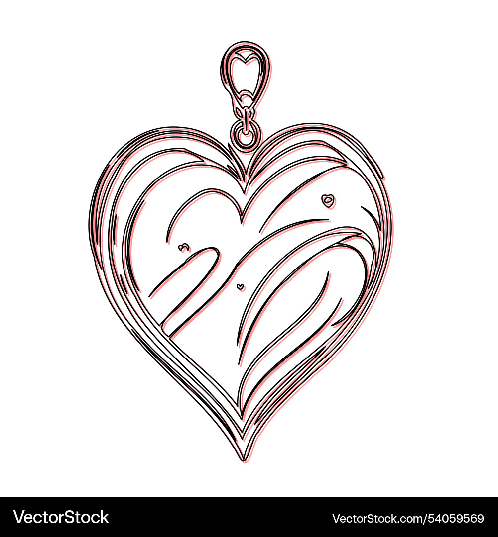 Heart shaped locket outline sketch red Royalty Free Vector