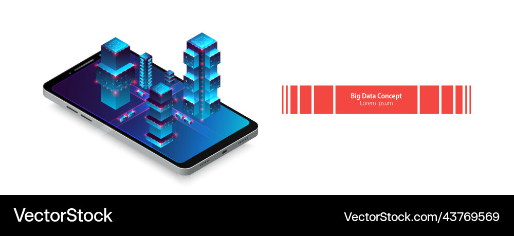 Isometric mobile phone ig data flow processing Vector Image