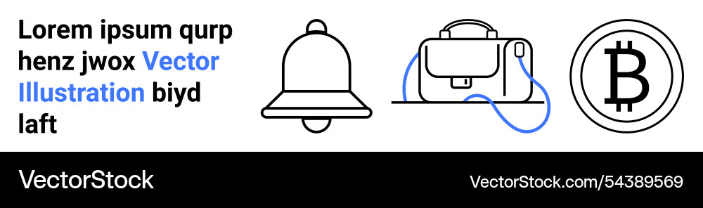 Notification bell briefcase and bitcoin symbol Vector Image