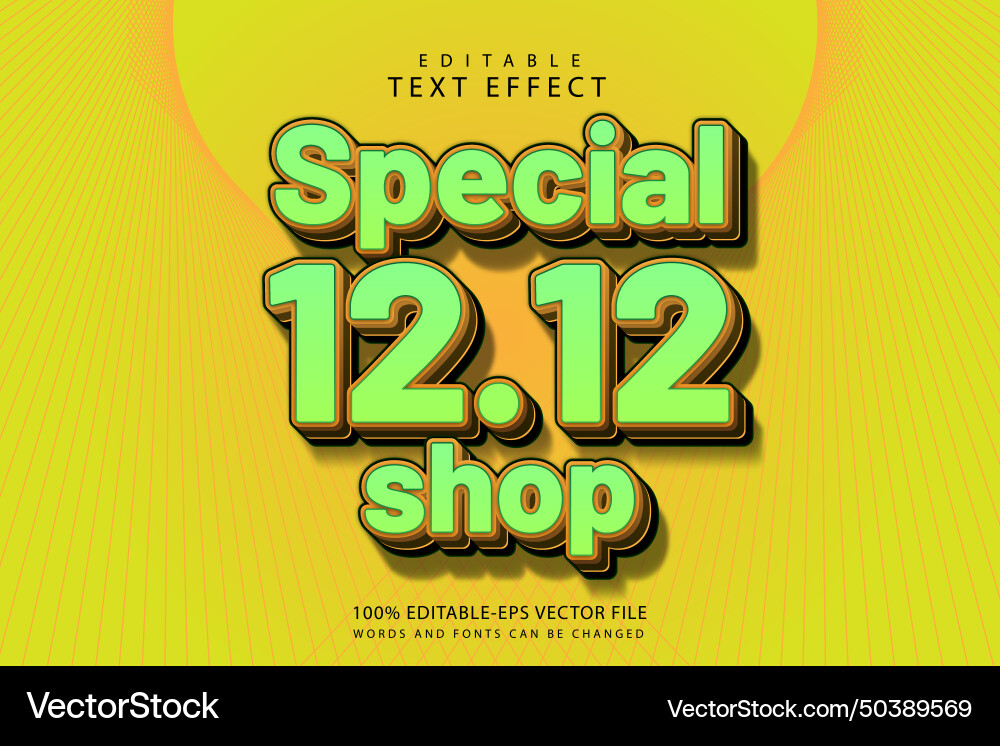Special 1212 shop editable text effect 3 Vector Image