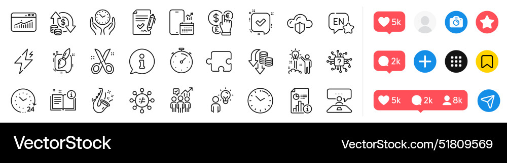 Time safe and website statistics line icons Vector Image
