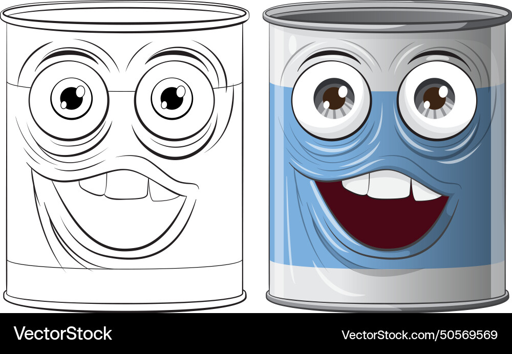 Two animated cans with expressive faces Royalty Free Vector