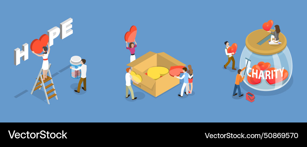 3d isometric flat of charity Royalty Free Vector Image