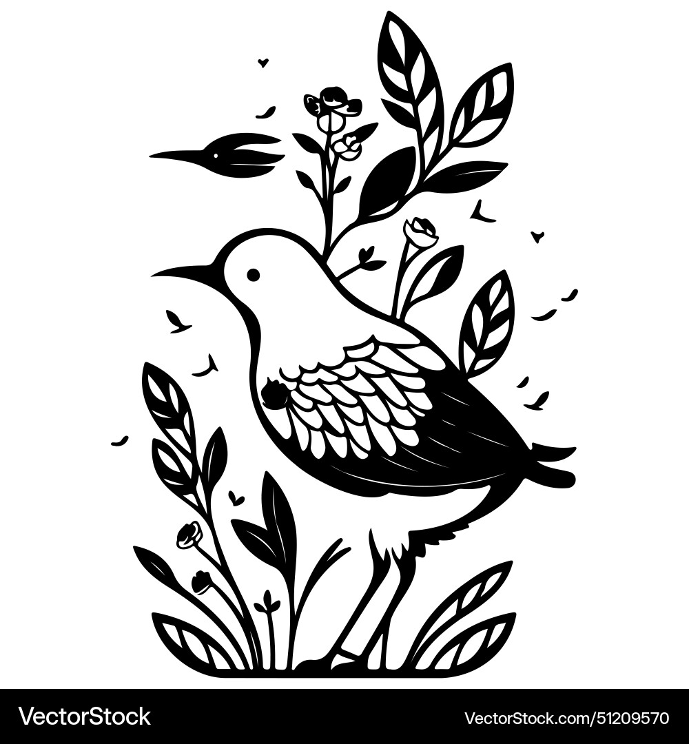 Bird flower sketch hand draw Royalty Free Vector Image