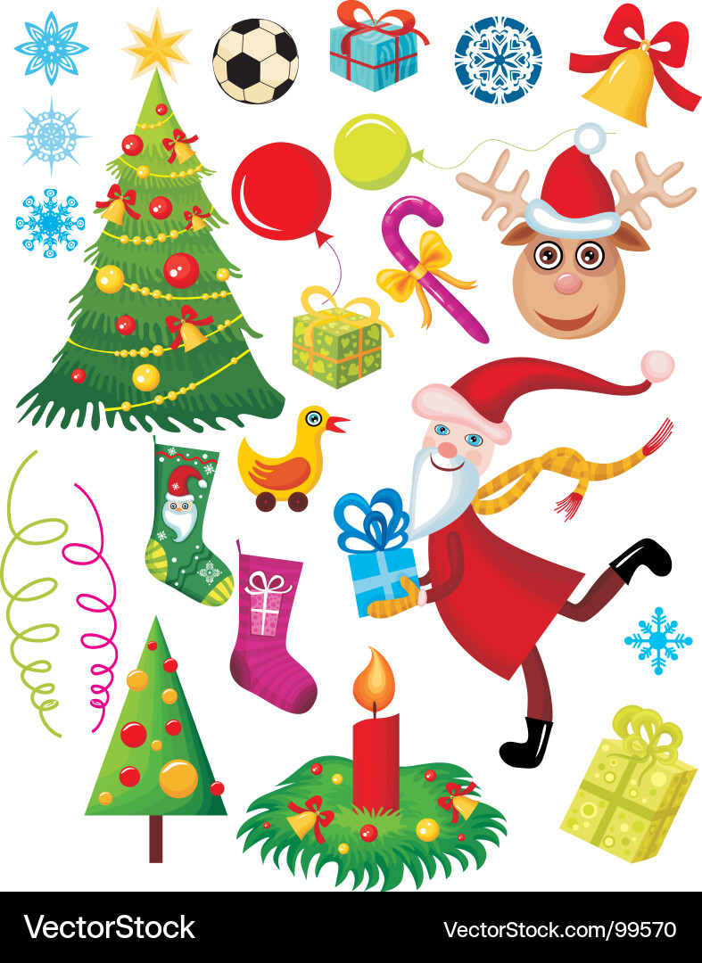 Christmas Stocking & Decorations Set Vector Image