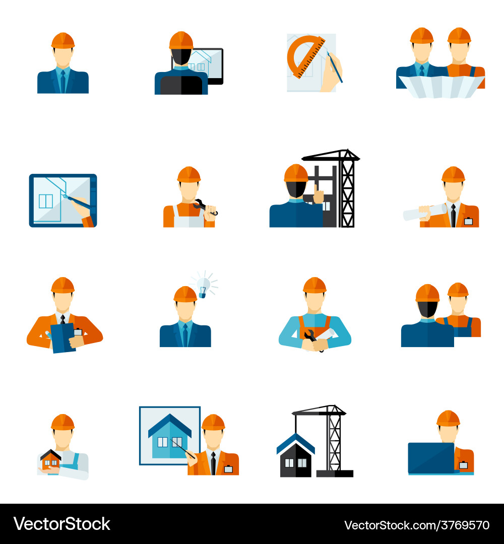 Engineer icons flat Royalty Free Vector Image - VectorStock