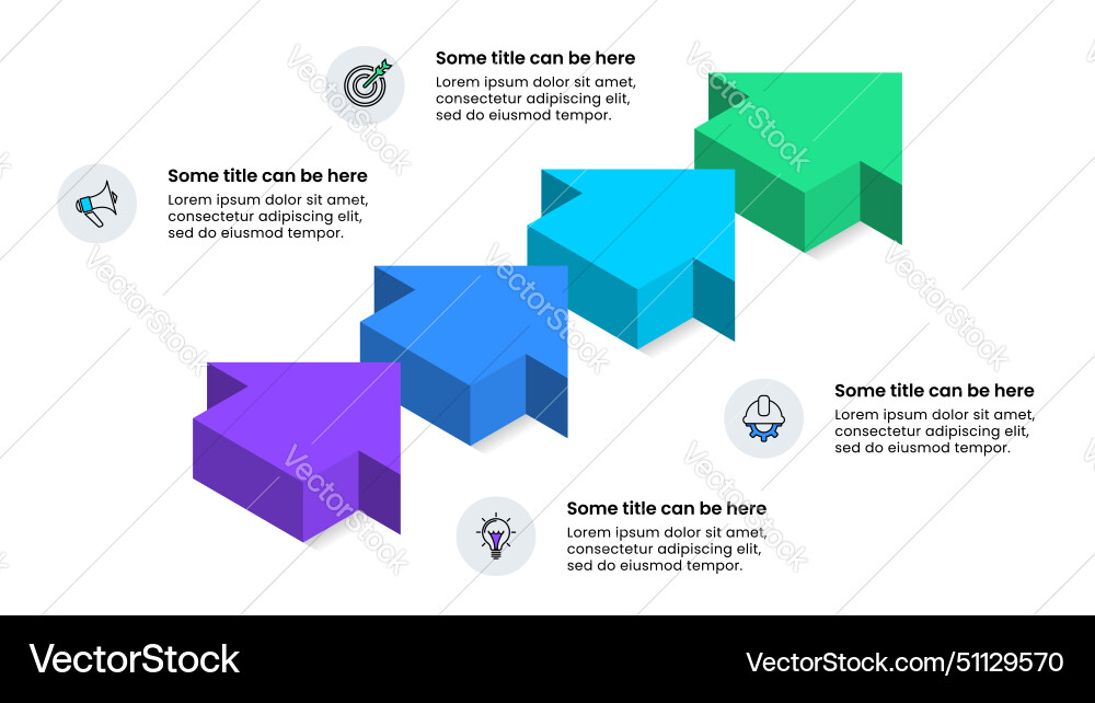 Infographic template 4 isometric arrows in a row Vector Image
