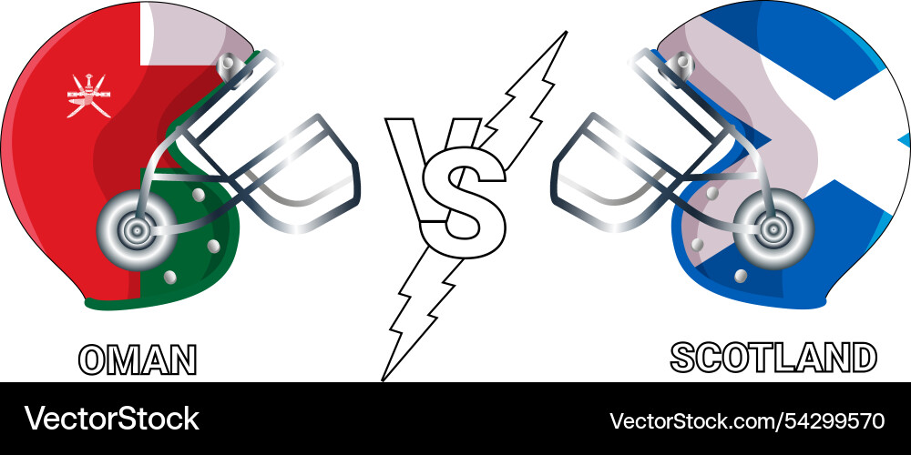 Oman vs scotland helmets with flags Royalty Free Vector