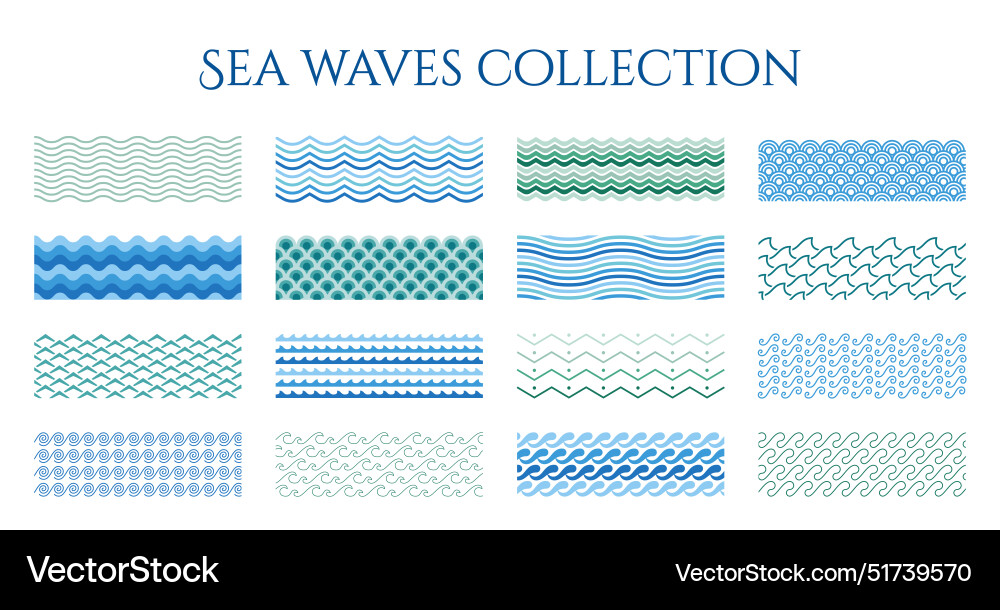 Sea waves line water blue pattern wavy ocean Vector Image