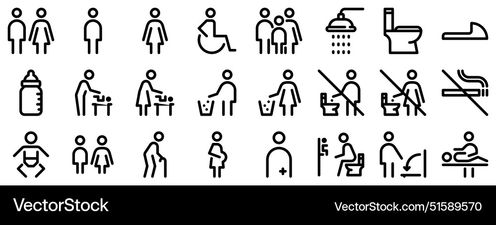 Toilet line icon set graphics Royalty Free Vector Image