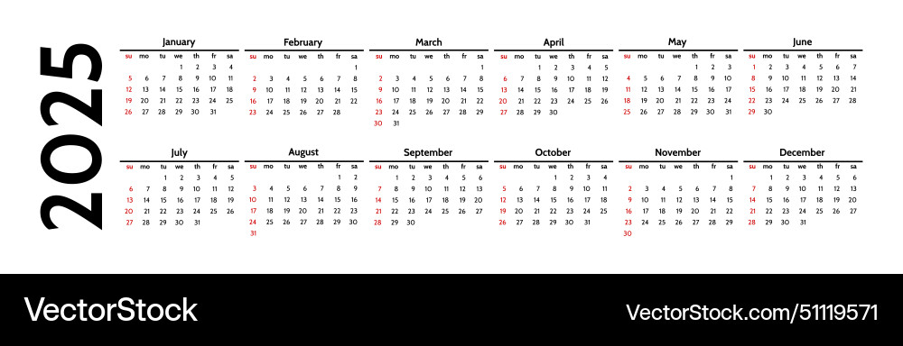Calendar for 2025 isolated on a white background Vector Image