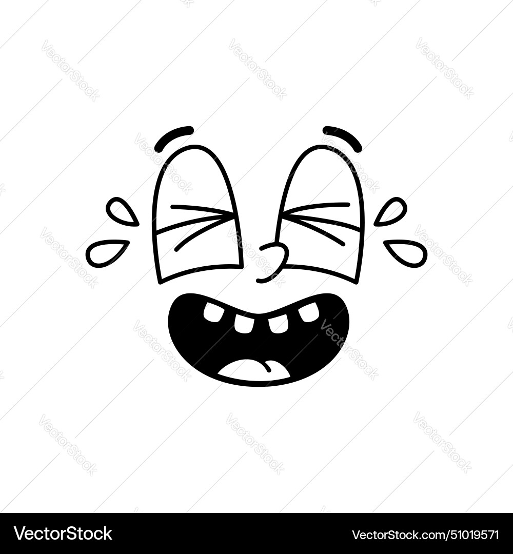 Cartoon funny comic groovy laughing face emotion Vector Image