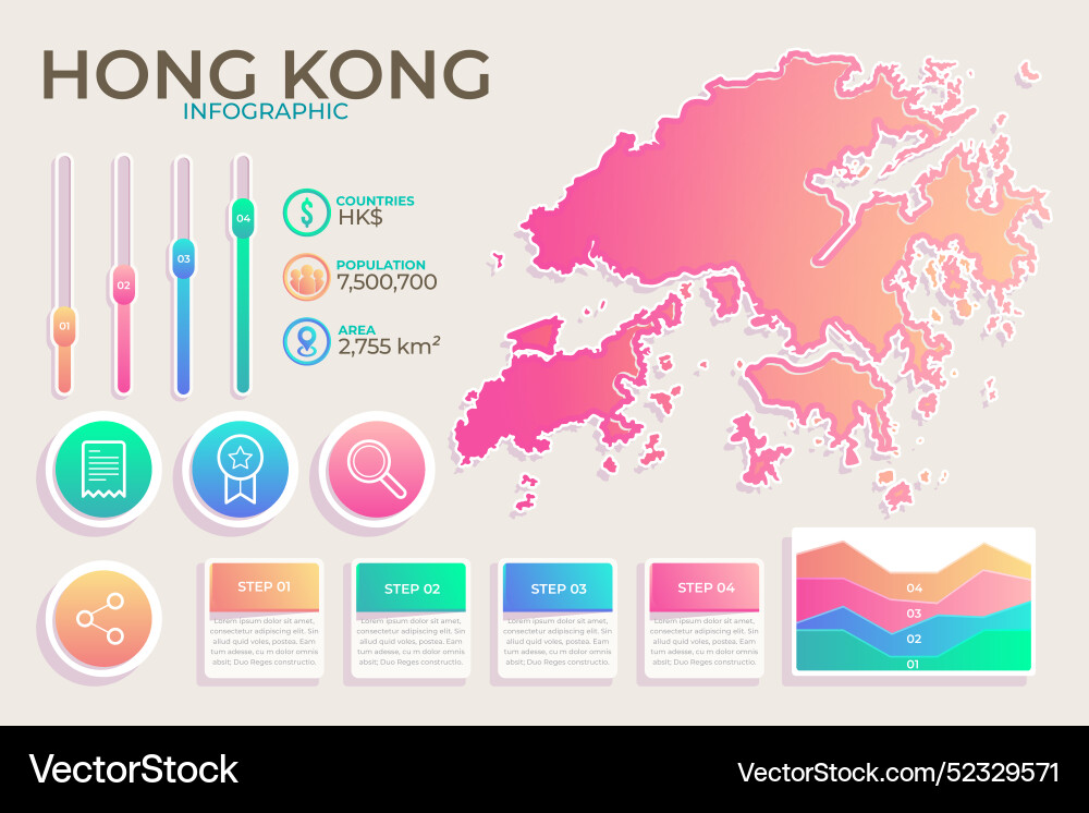 Hong kong map statistics infographics Royalty Free Vector