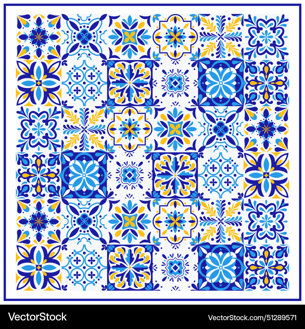 Mediterranean blue and yellow ceramic tile pattern