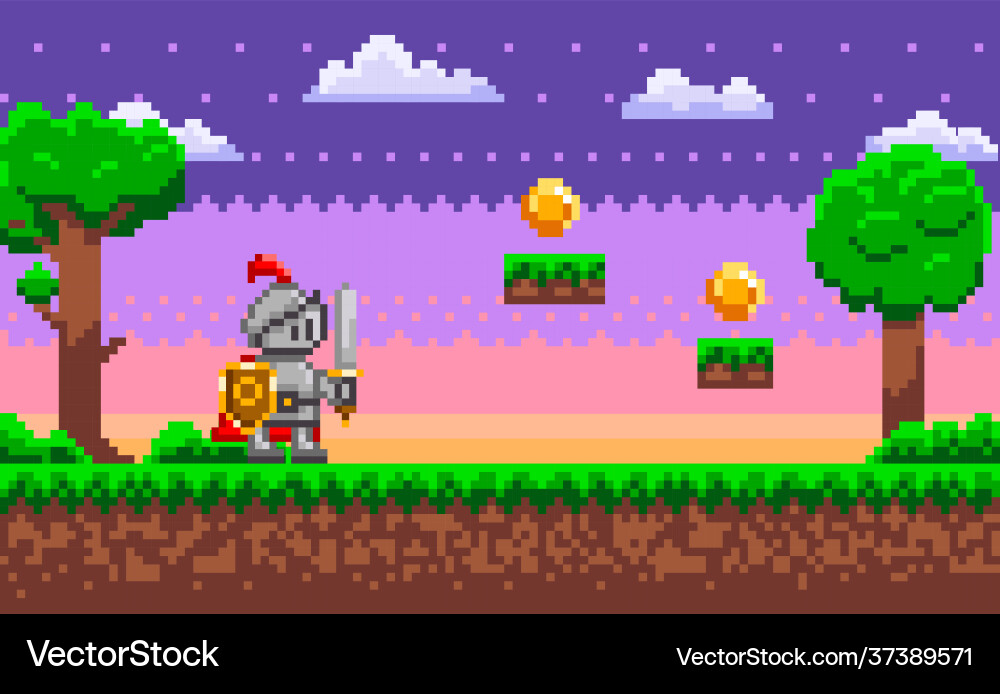 Pixel-game knight brave character pixelated Vector Image