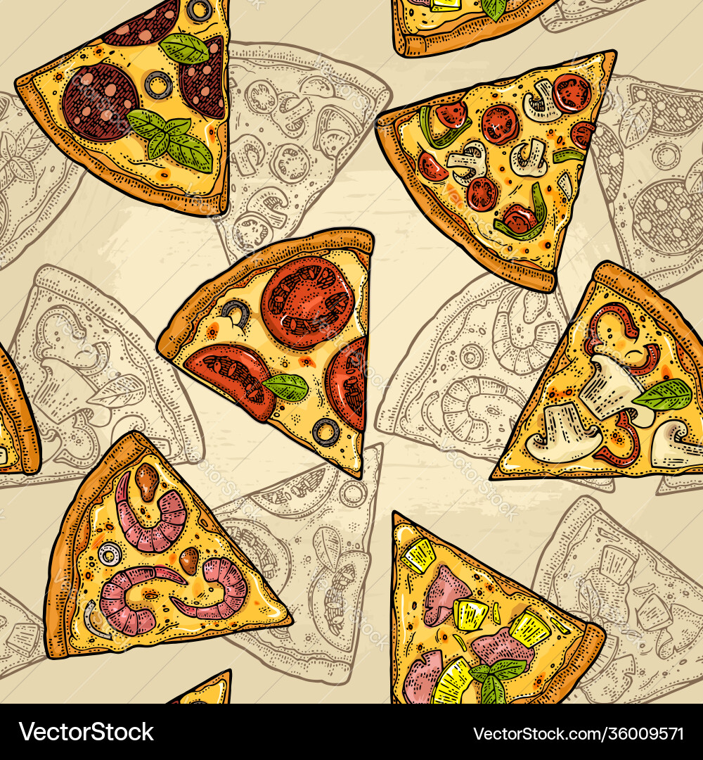 Pizza Slice Pattern - Variety Royalty Free Vector Image