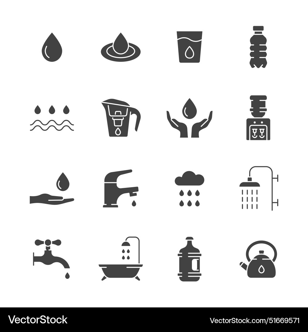 Water glyph icon set collection Royalty Free Vector Image