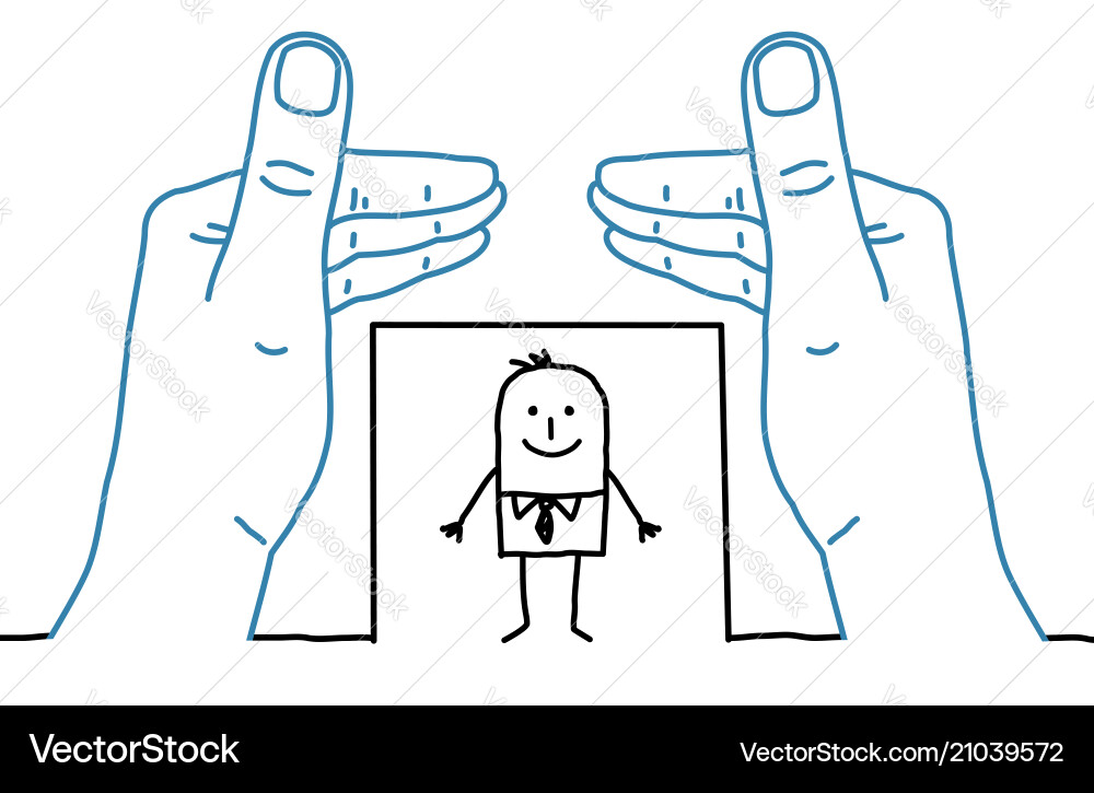 Big hands and cartoon businessman - framing Vector Image