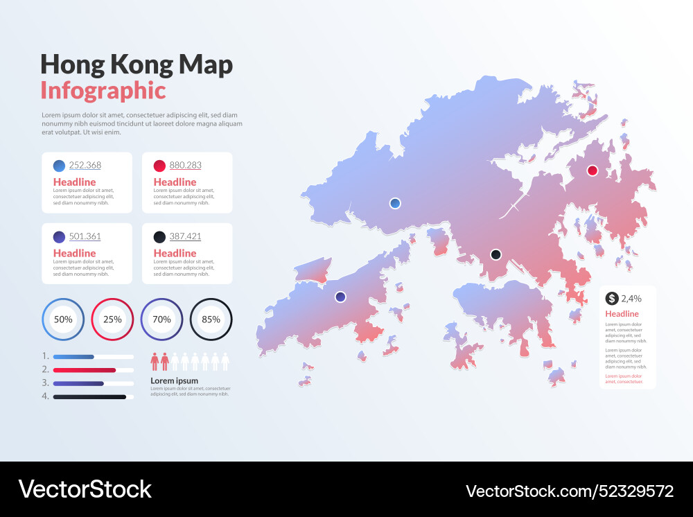 Gradient hong kong map statistics Royalty Free Vector Image
