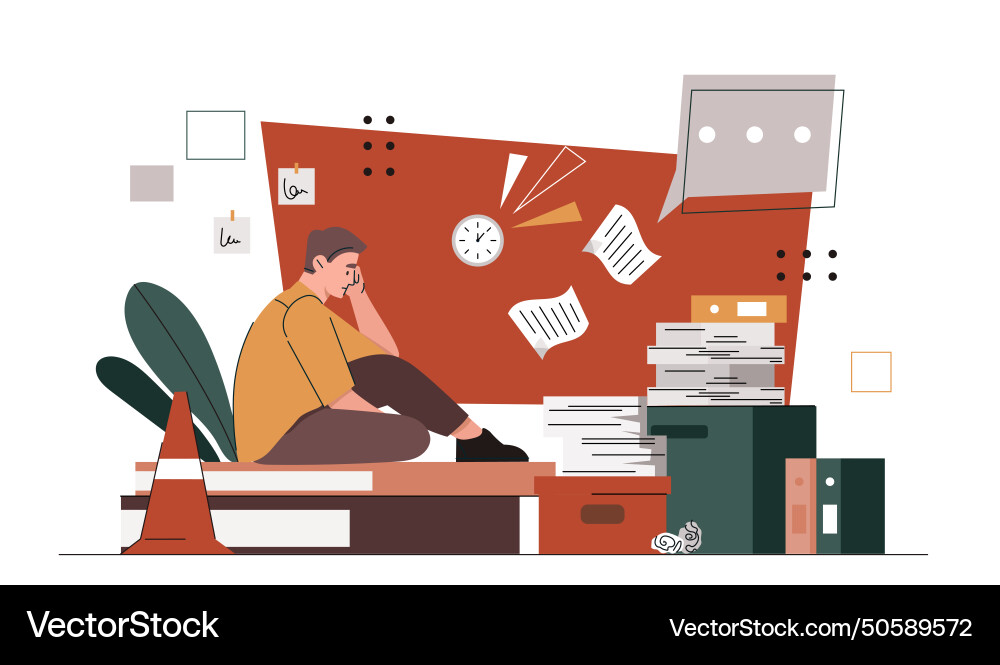 Overworked man concept Royalty Free Vector Image