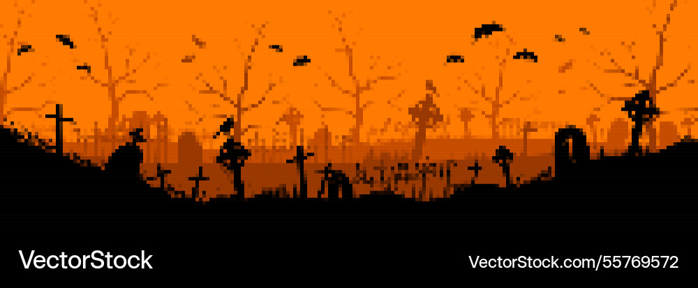 Spooky graveyard with bare trees and flying bats Vector Image