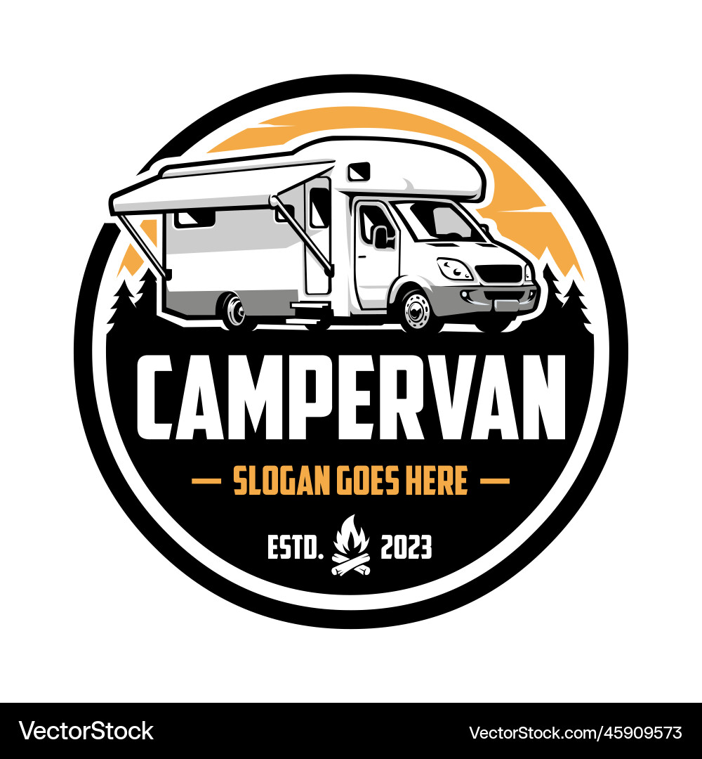 Campervan motorhome rv caravan logo emblem art Vector Image