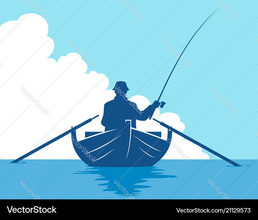 Fisherman in boat water Royalty Free Vector Image