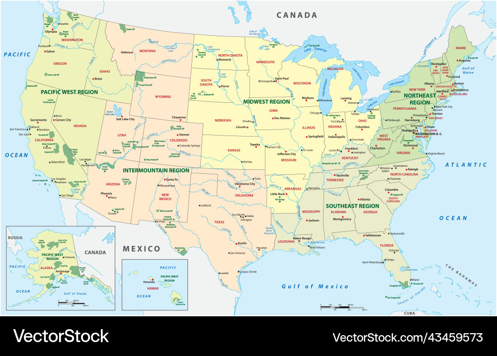 Map of national parks united states Royalty Free Vector