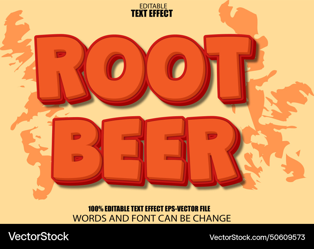 Root beer editable text effect 3d cartoon style Vector Image