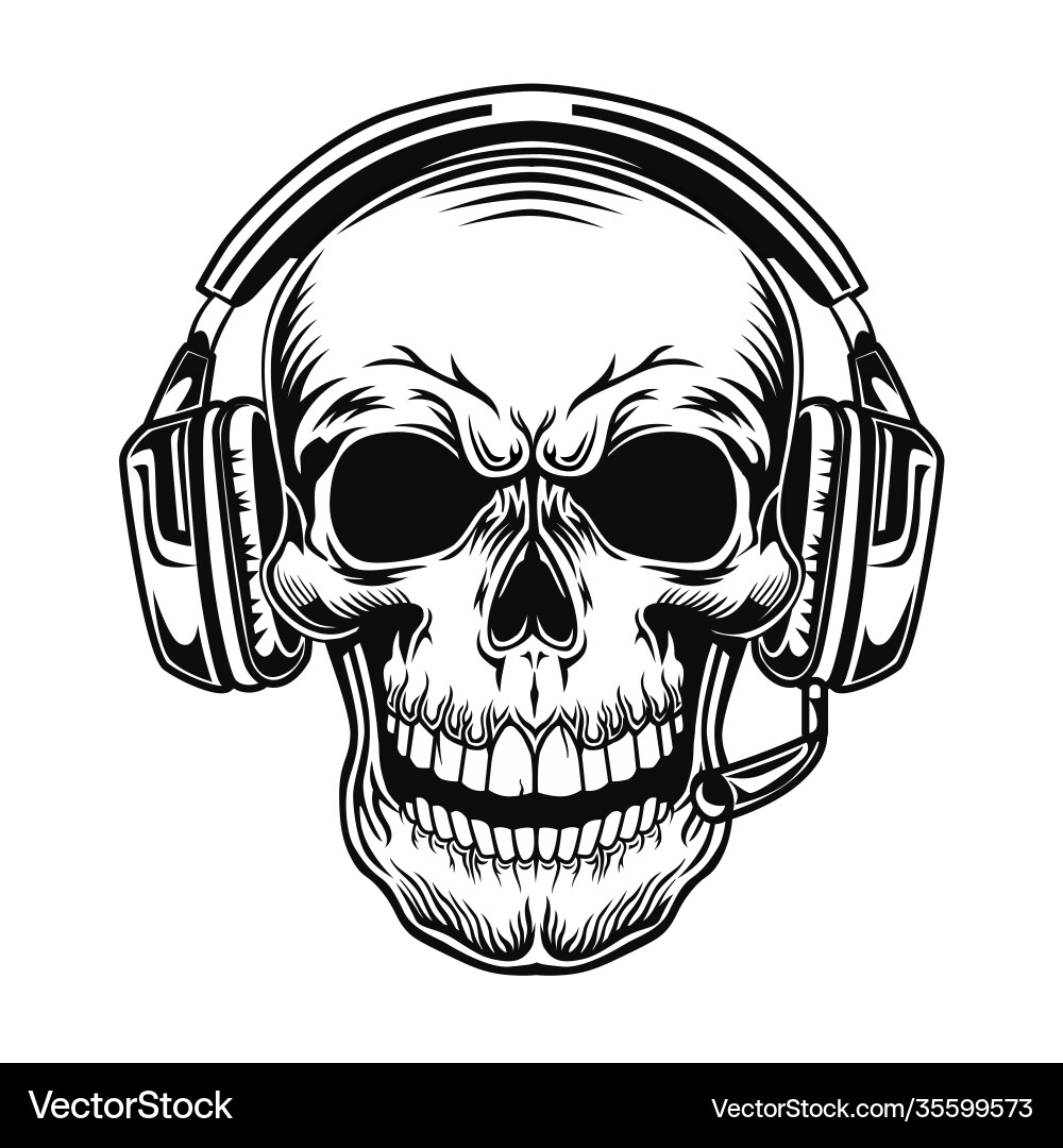 Skull with headset Royalty Free Vector Image - VectorStock