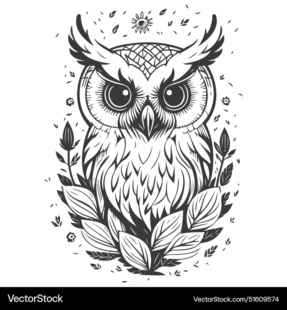 Animal owl brave with floral spring grey Vector Image