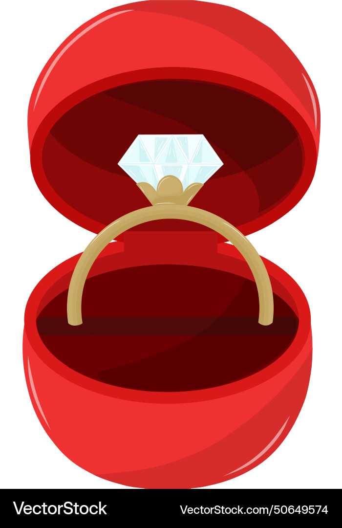 Golden diamond ring in red gift box Royalty Free Vector