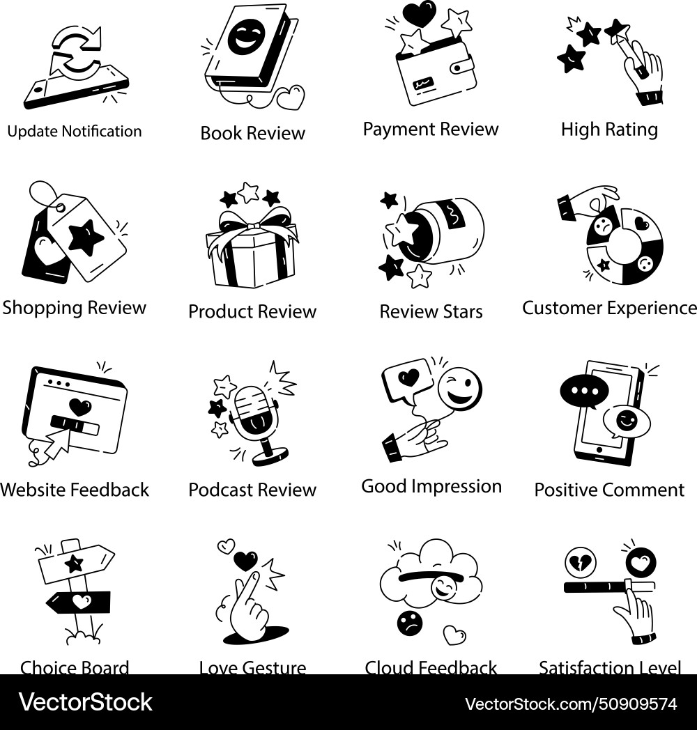 Handy linear icons depicting customer satisfaction