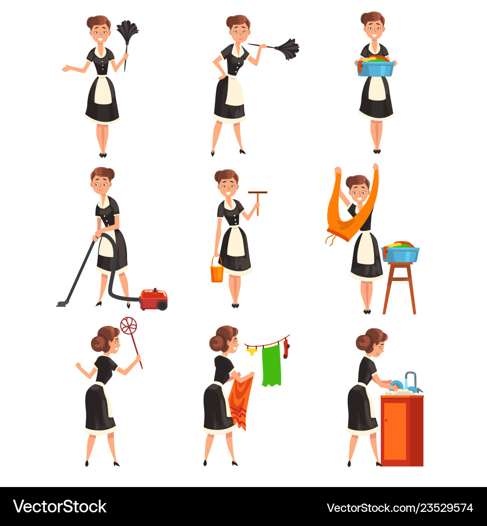 Maid posing in different situations set housemaid Vector Image