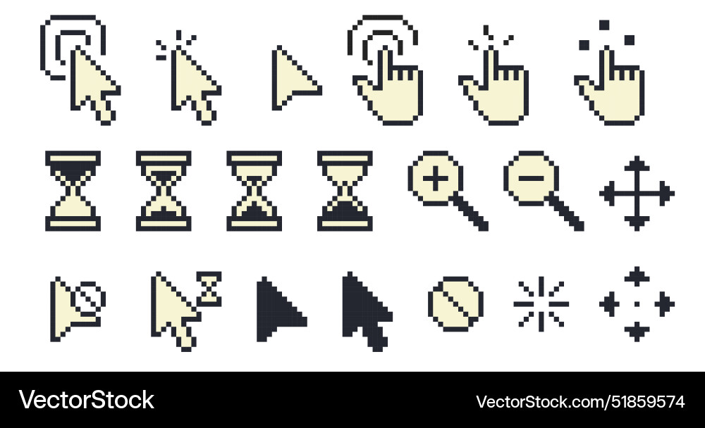 Pixel cursors retro vintage pointer cursor arrow Vector Image