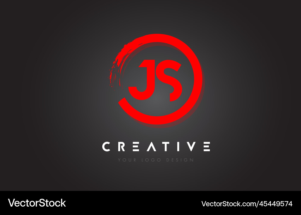 Red js circular letter logo with circle brush Vector Image