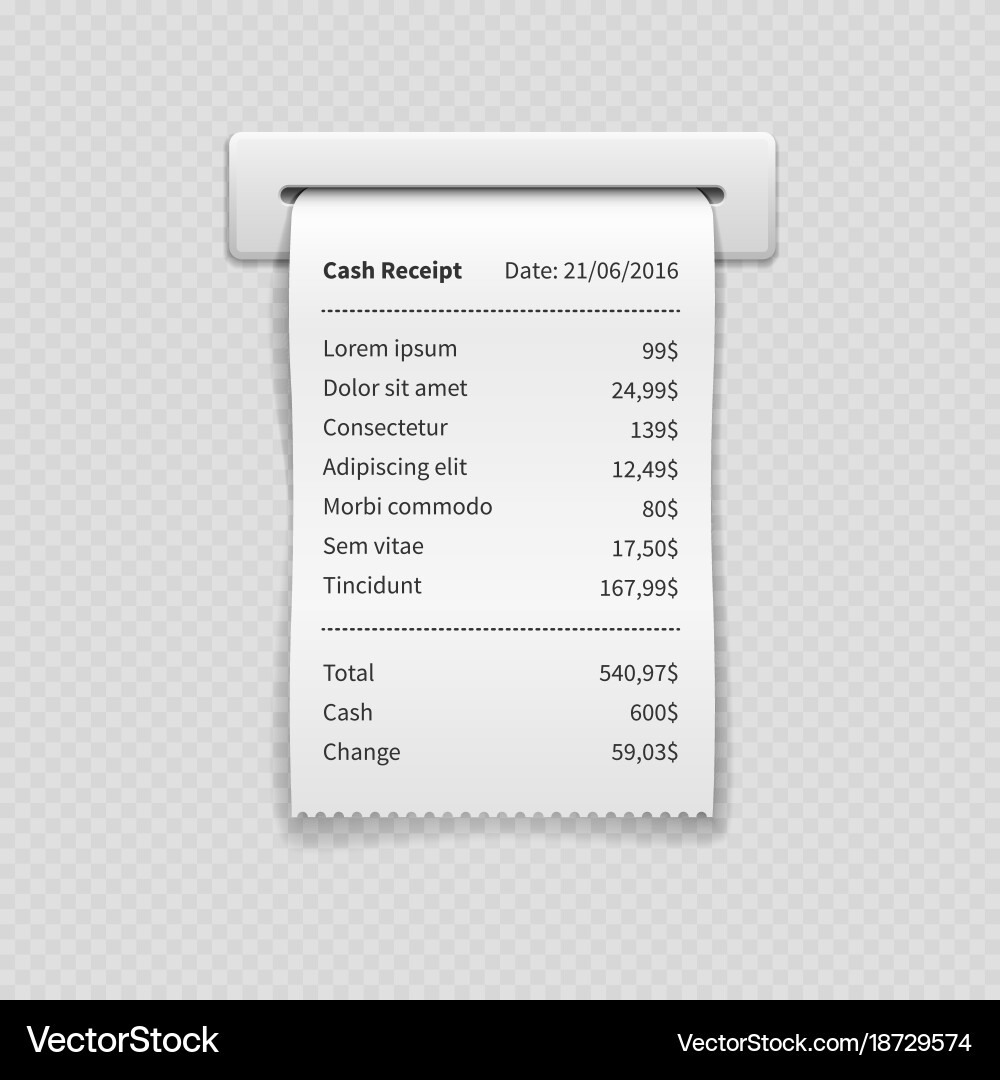 Sales printed receipt shopping paper bill atm Vector Image