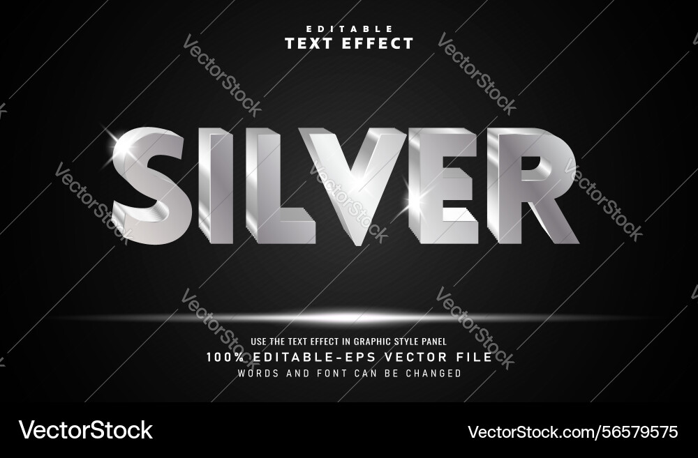 3d silver text effect - editable Royalty Free Vector Image