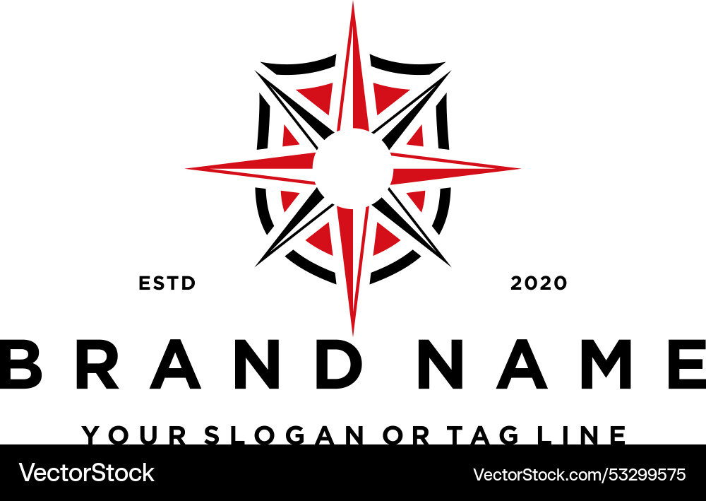 Creative compass shield logo design Royalty Free Vector