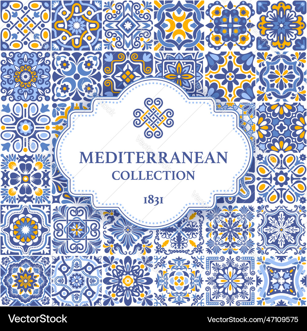 Label or card with azulejo tile pattern Royalty Free Vector