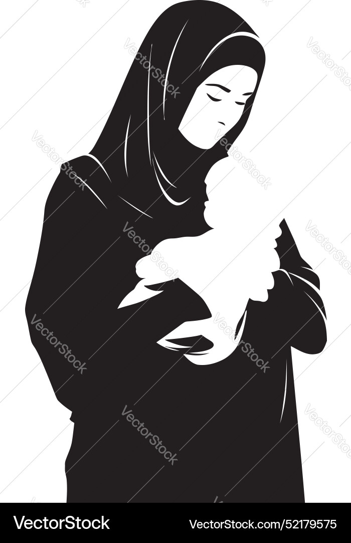 Maternal grace traditional hijab mom with baby Vector Image