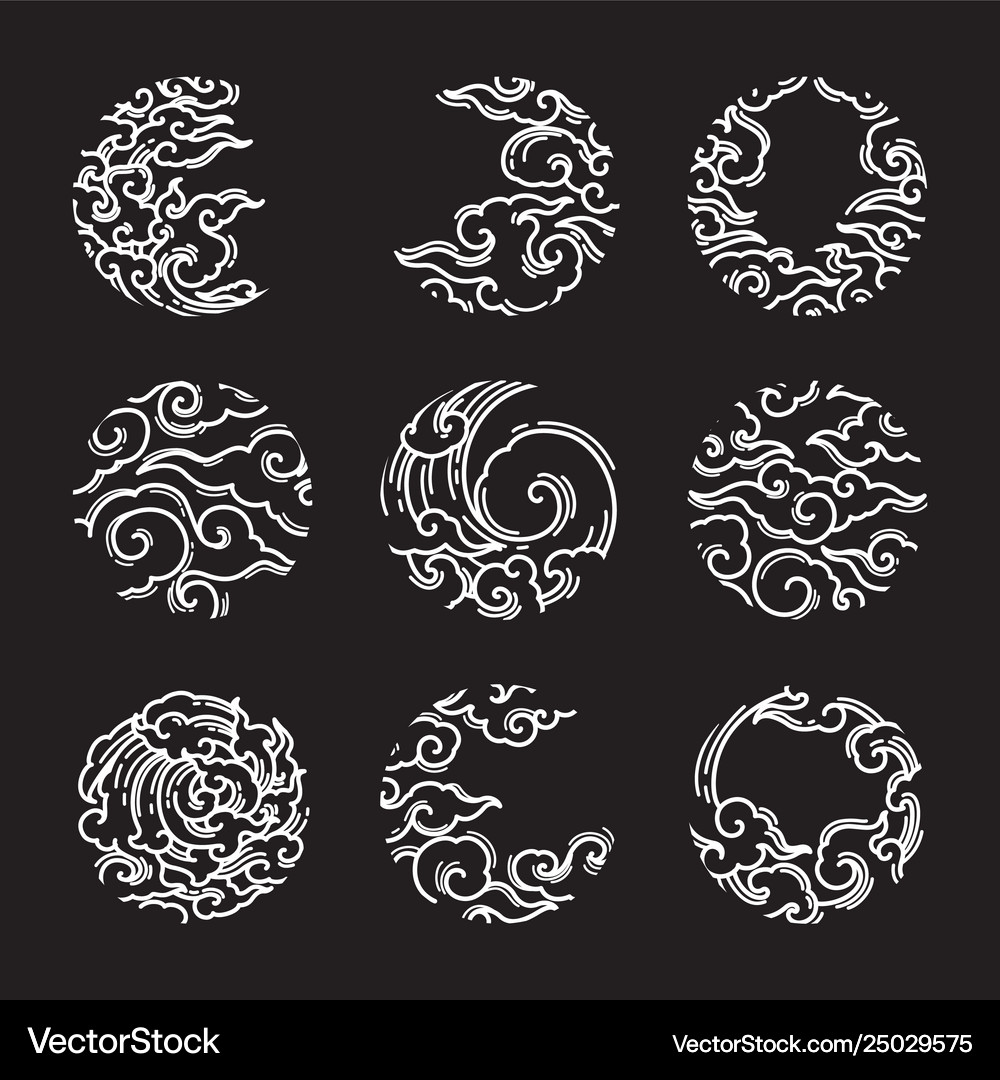 Traditional asian cloud eclipse shape set Vector Image