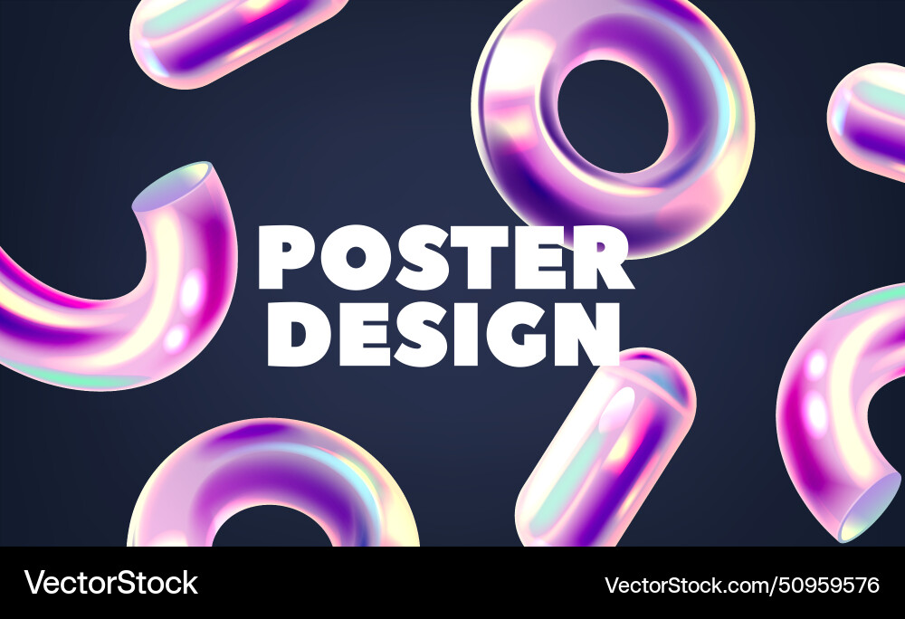 Banner with vibrant holographic 3d shapes Vector Image