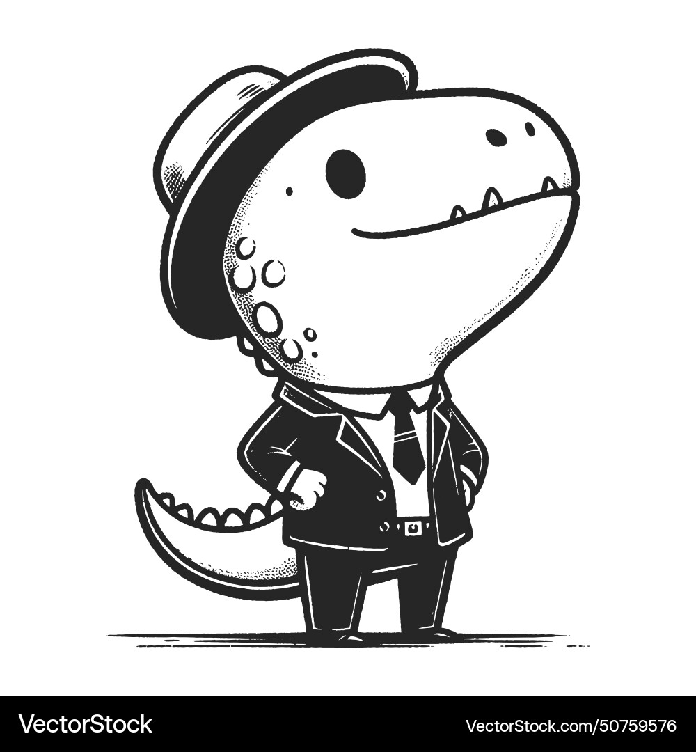 Dapper dinosaur in suit and hat Royalty Free Vector Image