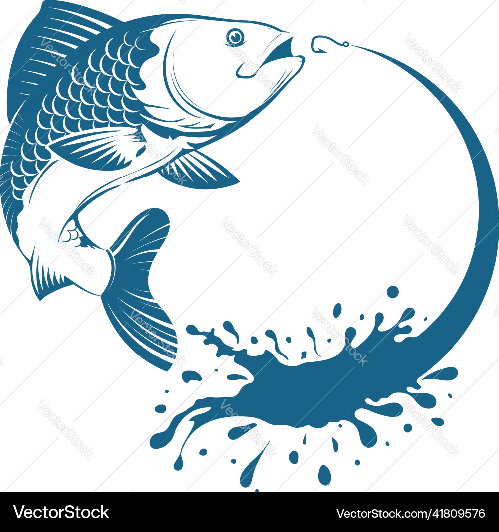 Fish and blue water wave symbol Royalty Free Vector Image